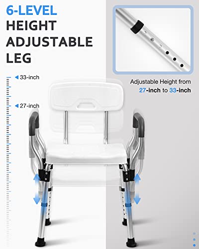 Sangohe Shower Chair for Inside Shower, Heavy Duty Shower Seat with Back, Shower Chair for Bathtub with Arms for Handicap, Shower Seats for Elderly with Bath Ball and Wall-Mount Handle, 796C-B