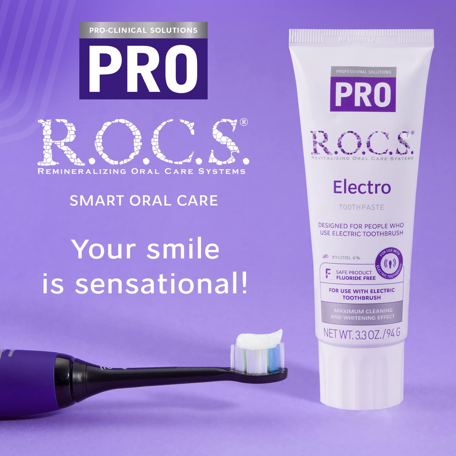 R.O.C.S. PRO Toothpaste - Non-Fluoride Oral Care for White Teeth, Healthy Gums (Electro, Pack of 1)