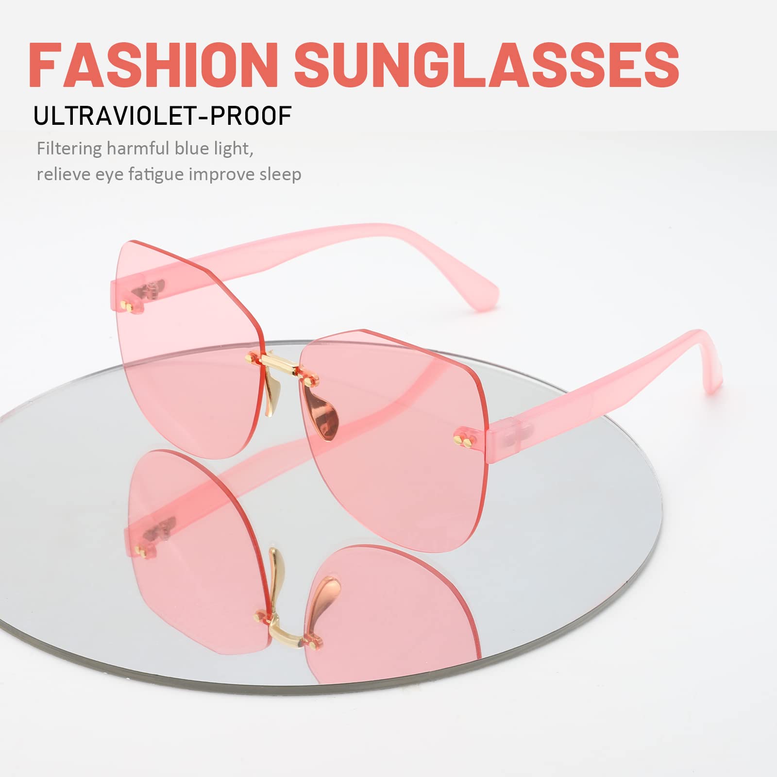 Przene Rimless Sunglasses for Women Men Vintage Rectangle Frameless UV Protection Sunies Green Temple Gradient Green Lens