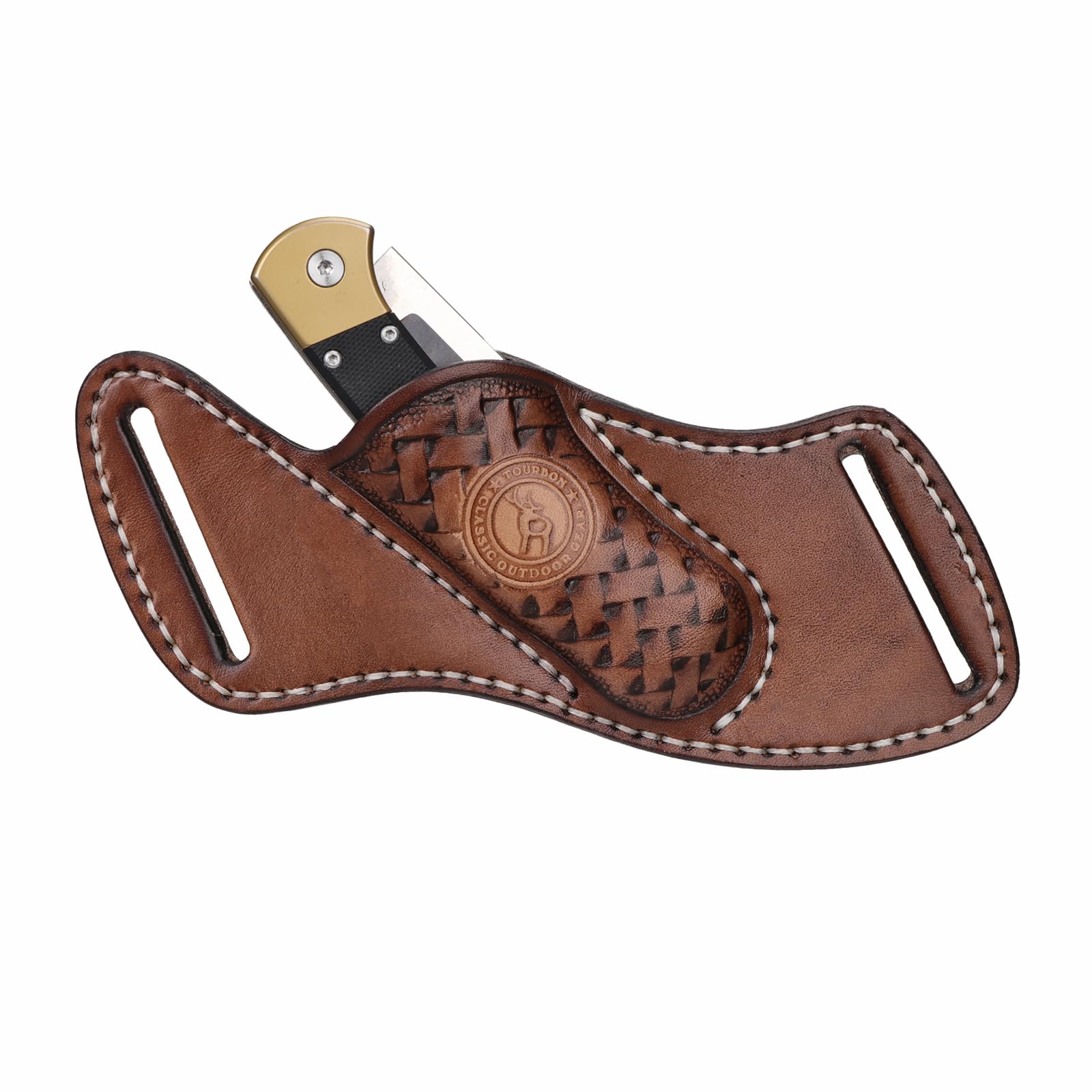 Tourbon Leather Pocket Knife Sheath for Left-Handed Draw Out Folding Knives Holder Carrier EDC Tools Holster for Belt