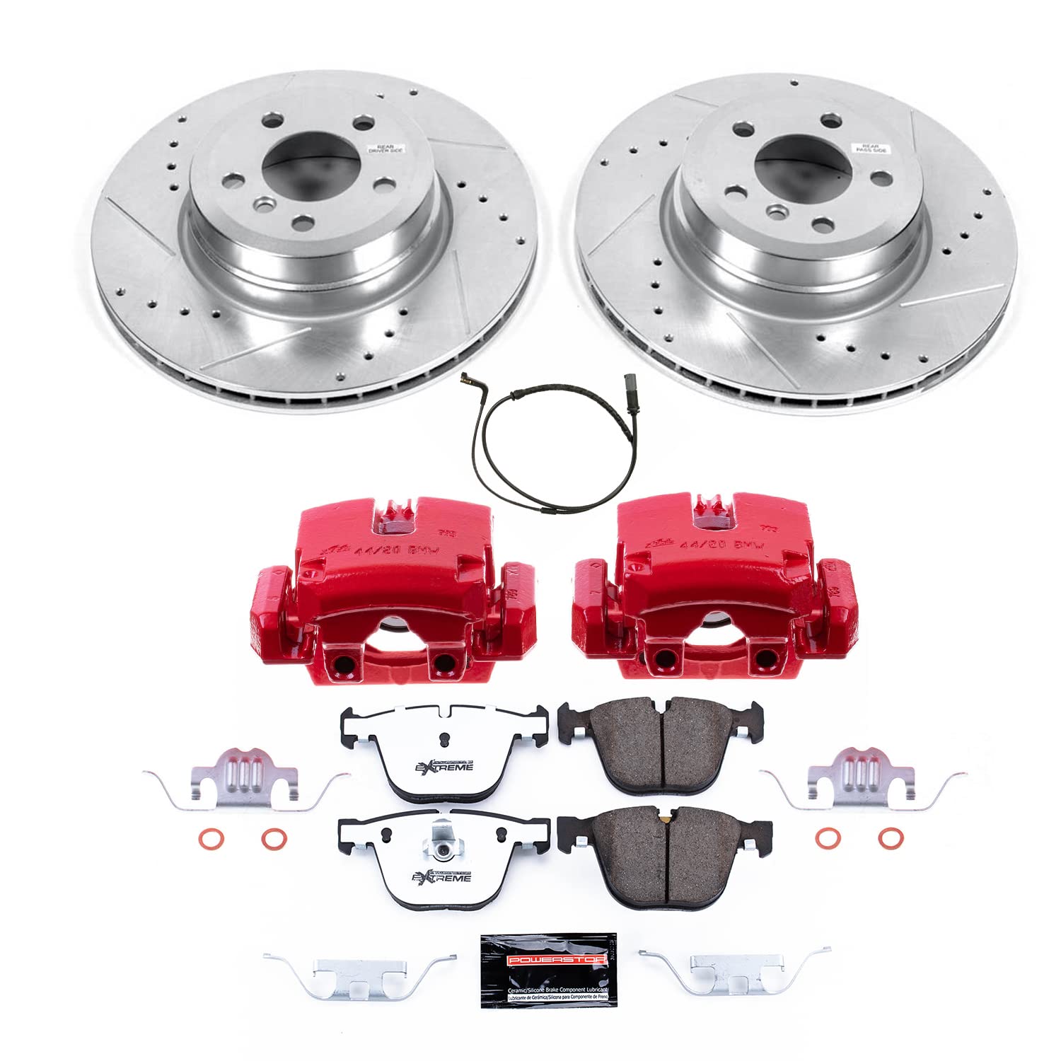 Power Stop KC5985-26 Rear Z26 Street Warrior Brake Pad and Rotor Kit with Red Powder Coated Calipers For BMW X6 2008 [Model Specific]