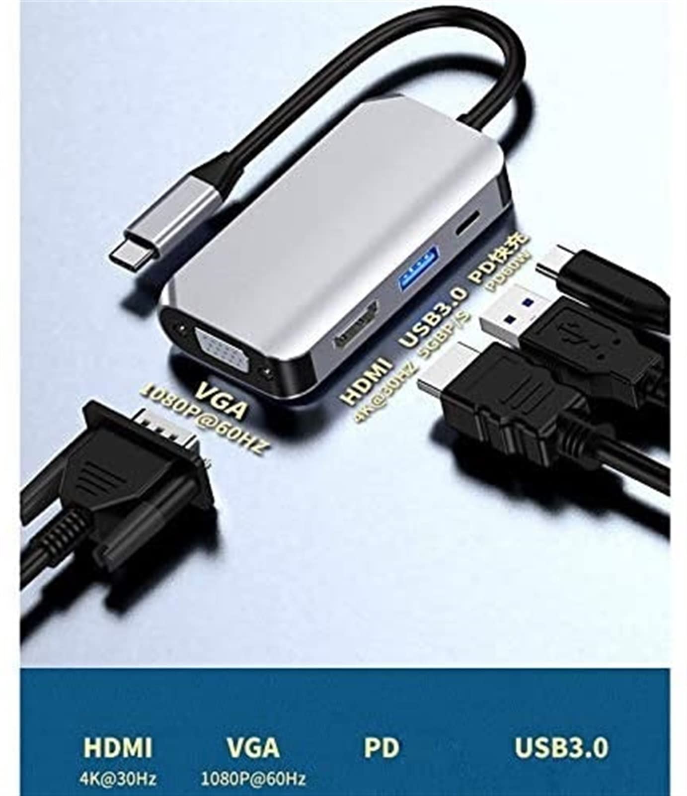 Sxdthy USB Hub, Ultra-Slim Data USB Hub,Type-C Docking Station Type C to HDMI-Compatible 4K to VGA USB Splitter Hub