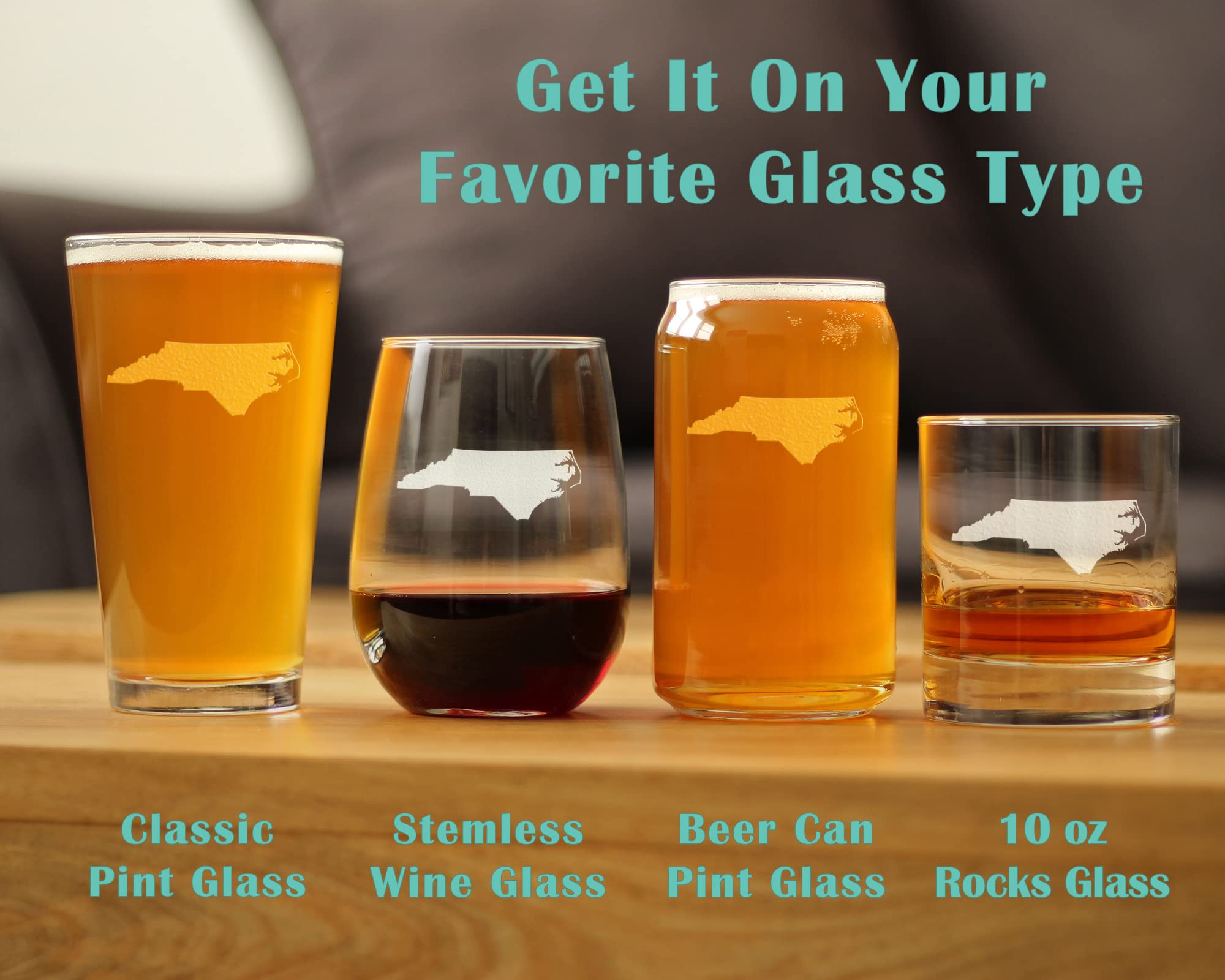 North Carolina State Outline Stemless Wine Glass - State Themed Drinking Decor and Gifts for North Carolinian Women & Men - Large 17 Oz Glasses