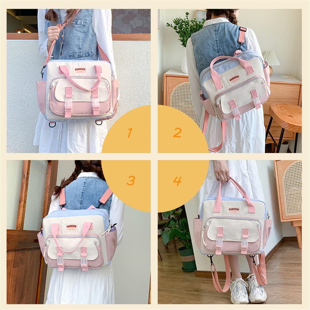 JELLYEA Kawaii Backpack Cute Tote Bag Girl School Crossbody Shoulder Bag with Kawaii Accessories Multi Purpose (Grey)
