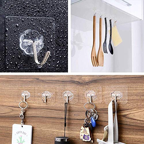 YIKUER Transparent Adhesive Hooks 30 lb(Max), Waterproof & Oilproof Reusable Seamless Hooks, Heavy Duty Wall Hook for Kitchen Bathroom Office (20), (20hook), 2.36