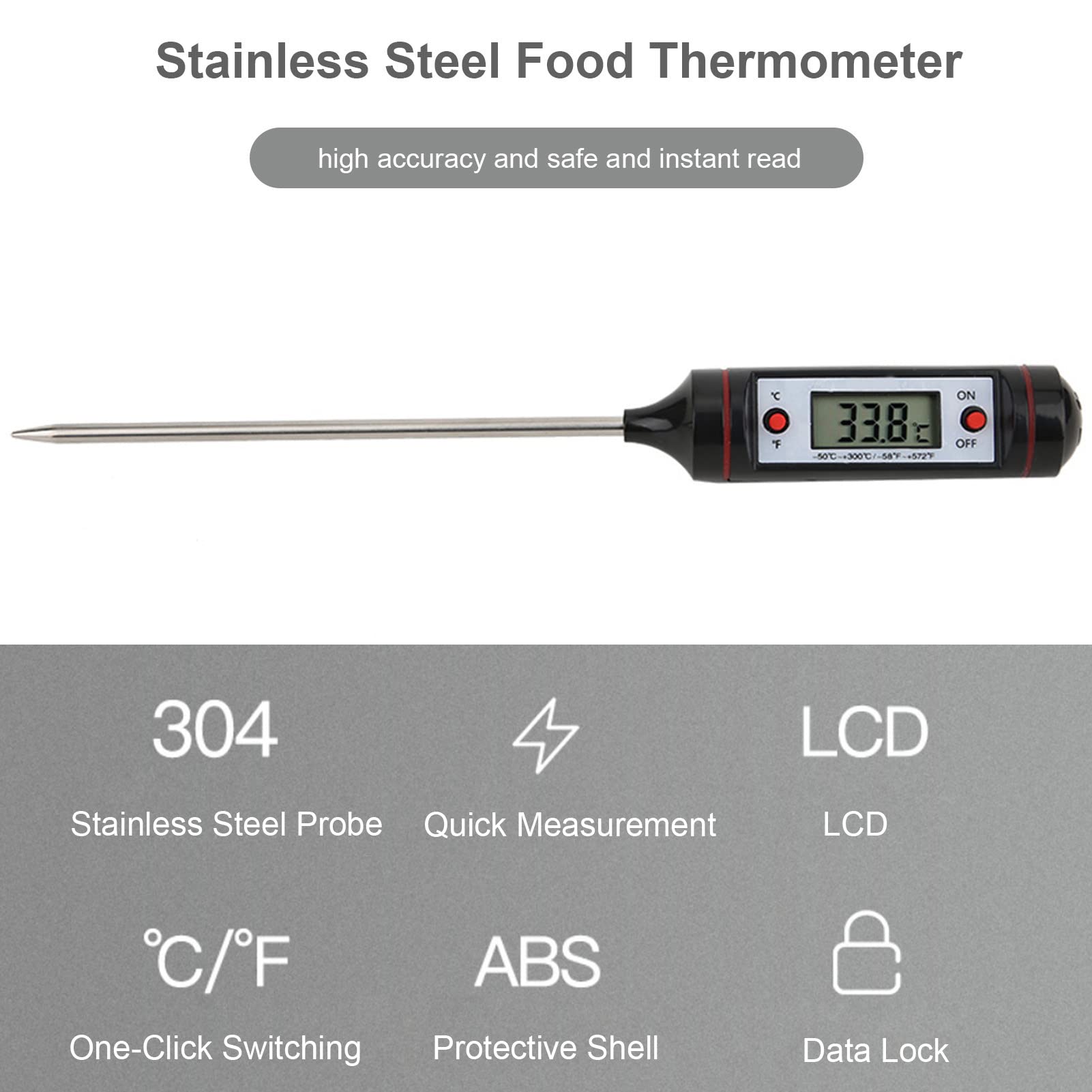 Probe Digital Thermometer,Instant Read Cooking Thermometer,Food Electronic Temperature Gauge Tester,Fahrenheit And Celsius Degree Display Switch,High Accuracy,for BBQ Food liquid Meat Temperature Test