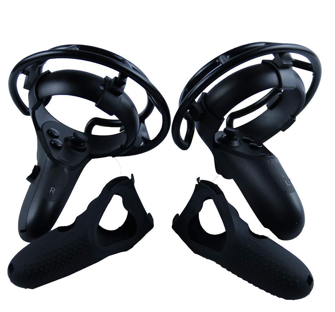 MASiKEN Touch Controller Grip Accessories & Protective Cages Stand for Oculus Quest/Rift S, Premium Controllers Skin Cover, Gel Shell Silicone Collision Protector Ring (Black)