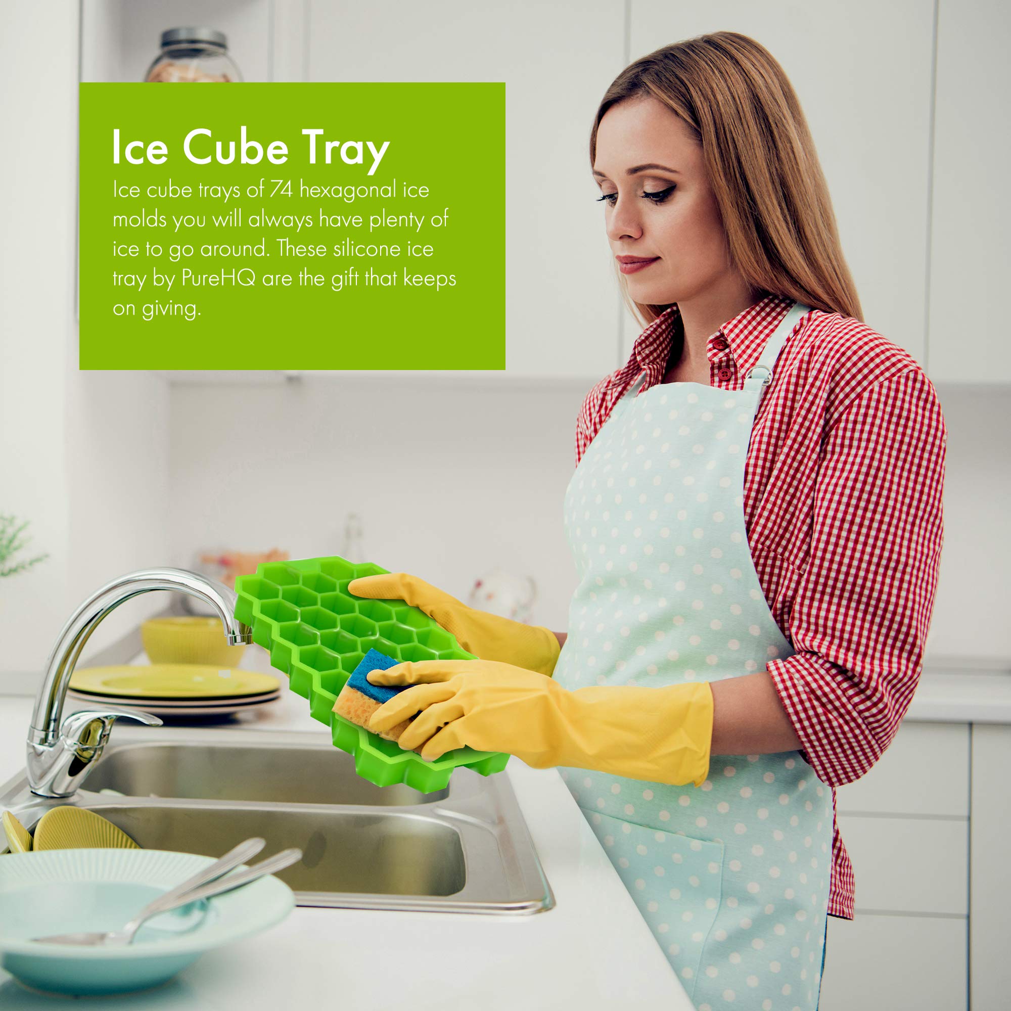 PureHQ Ice Cube Trays for Freezer, 74 Hexagon Shape Stackable Ice Tray for Freezer, Silicone Ice Mold Trays, Easy Release and BPA Free, 2 PACK