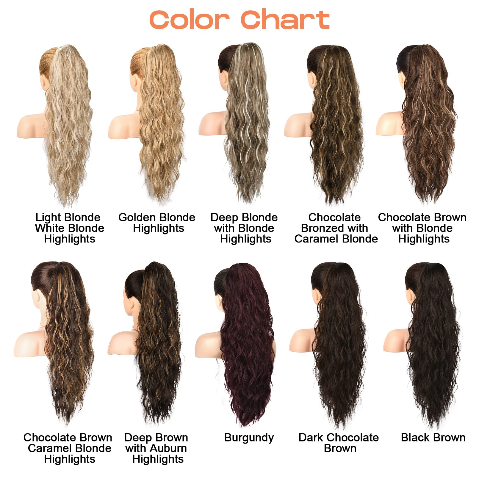 SEIKEA 26" Highlight Ponytail Extension,PT003 Eva Long Drawstring Ponytail Wavy Clip in Hair Extensions Ponytail Natural Soft Synthetic Hairpiece for Women Chocolate Brown with Blonde Highlights