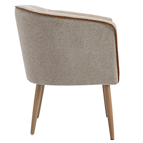 LSSBOUGHT Stylish Upholstered Button Tufted Fabric Living Room Accent Chair with Solid Wood Legs and Armrest (Beige)