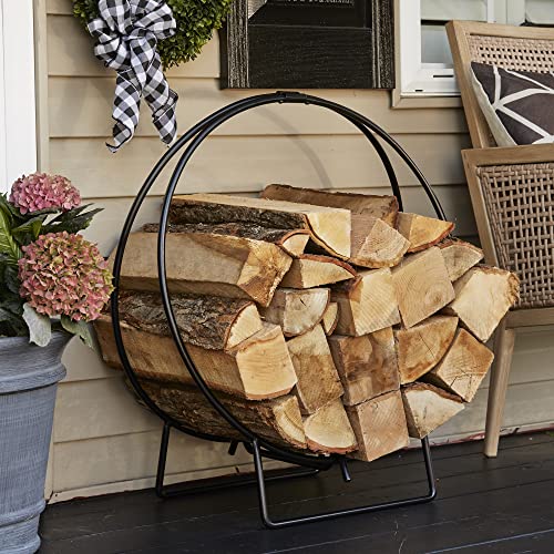UniFlame Firewood Log Hoop Rack with 1/2" Solid Stock, Black