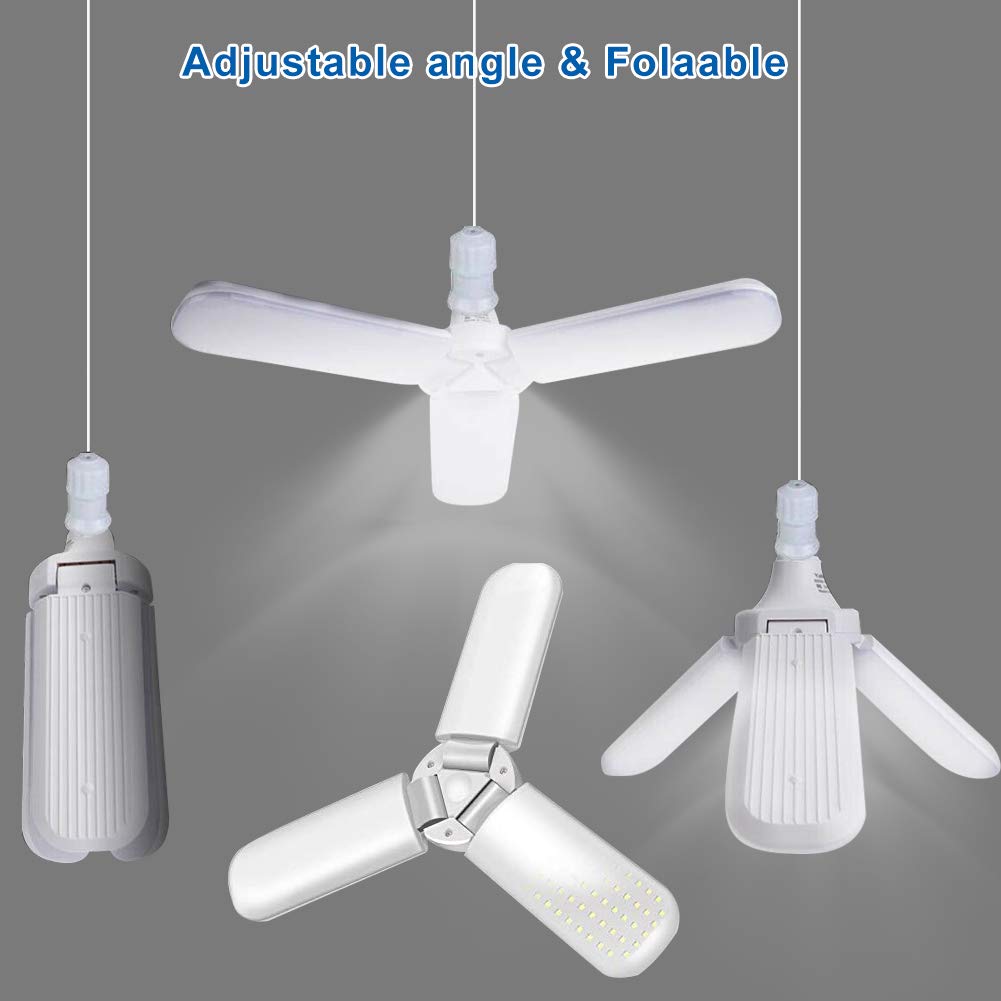 LED Garage Lights 45W E27/E26 Deformable Led Garage Ceiling Lighting 4500LM Daylight Light Bulbs LED Shop Lights for Garage,Warehouse,Workshop,Barn,Full Area,Basement (6000K-6500K,3 Adjustable Panel)