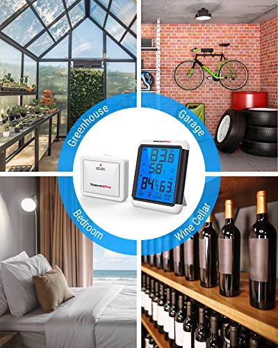 ThermoPro TP65 Indoor Outdoor Thermometer Digital Wireless Hygrometer Temperature Humidity Monitor with Jumbo Touchscreen and Backlight Humidity Gauge,LCD