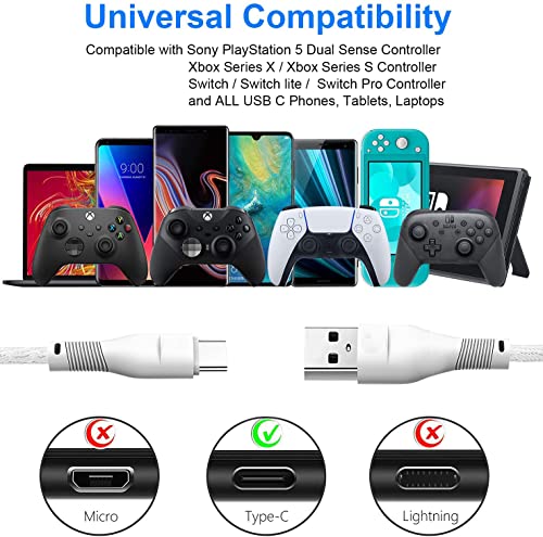 PS5 Controller Charger Cable,2Pack 15FT Charging Cord for Playstation 5 DualSense,Xbox Series X/S Controller,for Nintendo Switch/Lite/OLED,Samsung S21 S20 S22 Plus FE,A52 A32 A12 A13 5G,USB C to A