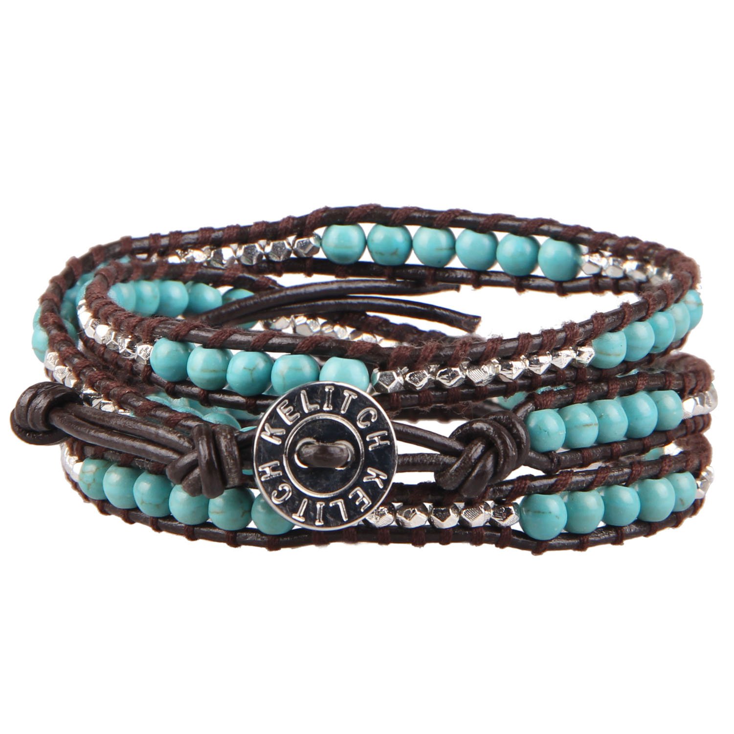 KELITCH New Star Turquoise Bracelets Love Silver Beads 3 Wrap Bracelet Women Shell Pearl Bracelets