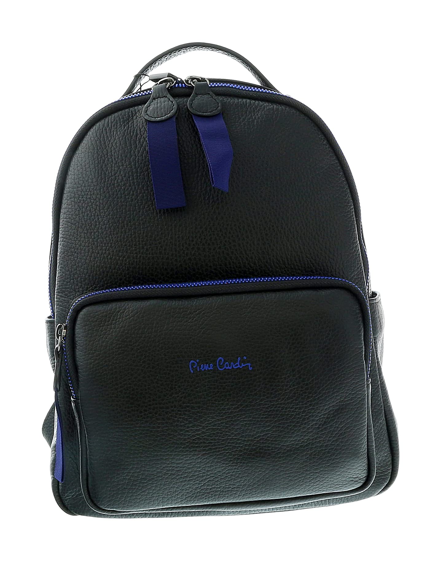 Pierre Cardin Black Leather Classic Medium Double Zip Fashion Backpack for womens