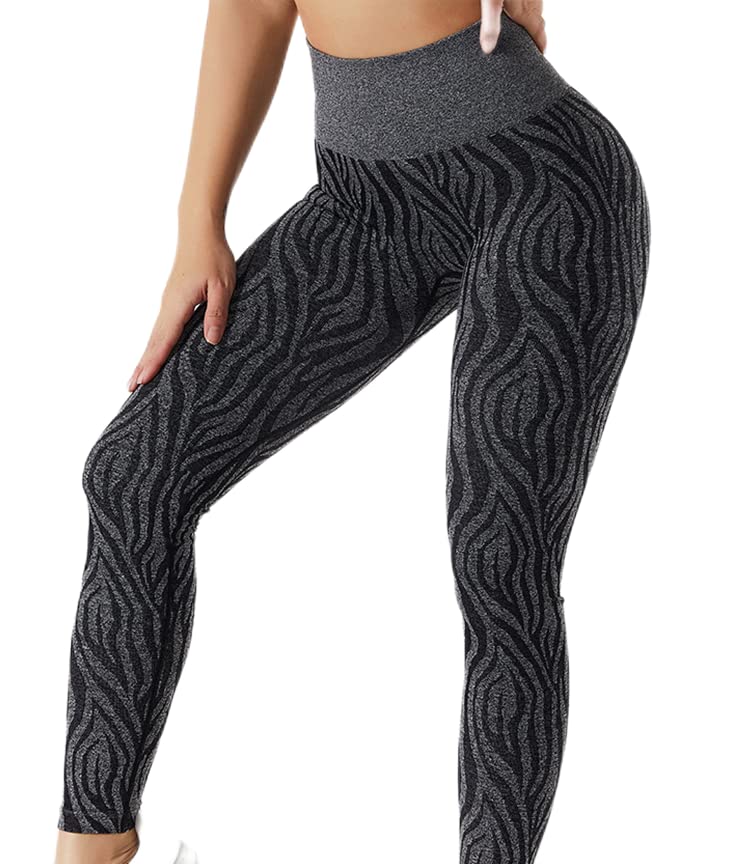 PEACH SEA Women Seamless Zebra Camo Leggings High Waisted Gym Yoga Pants