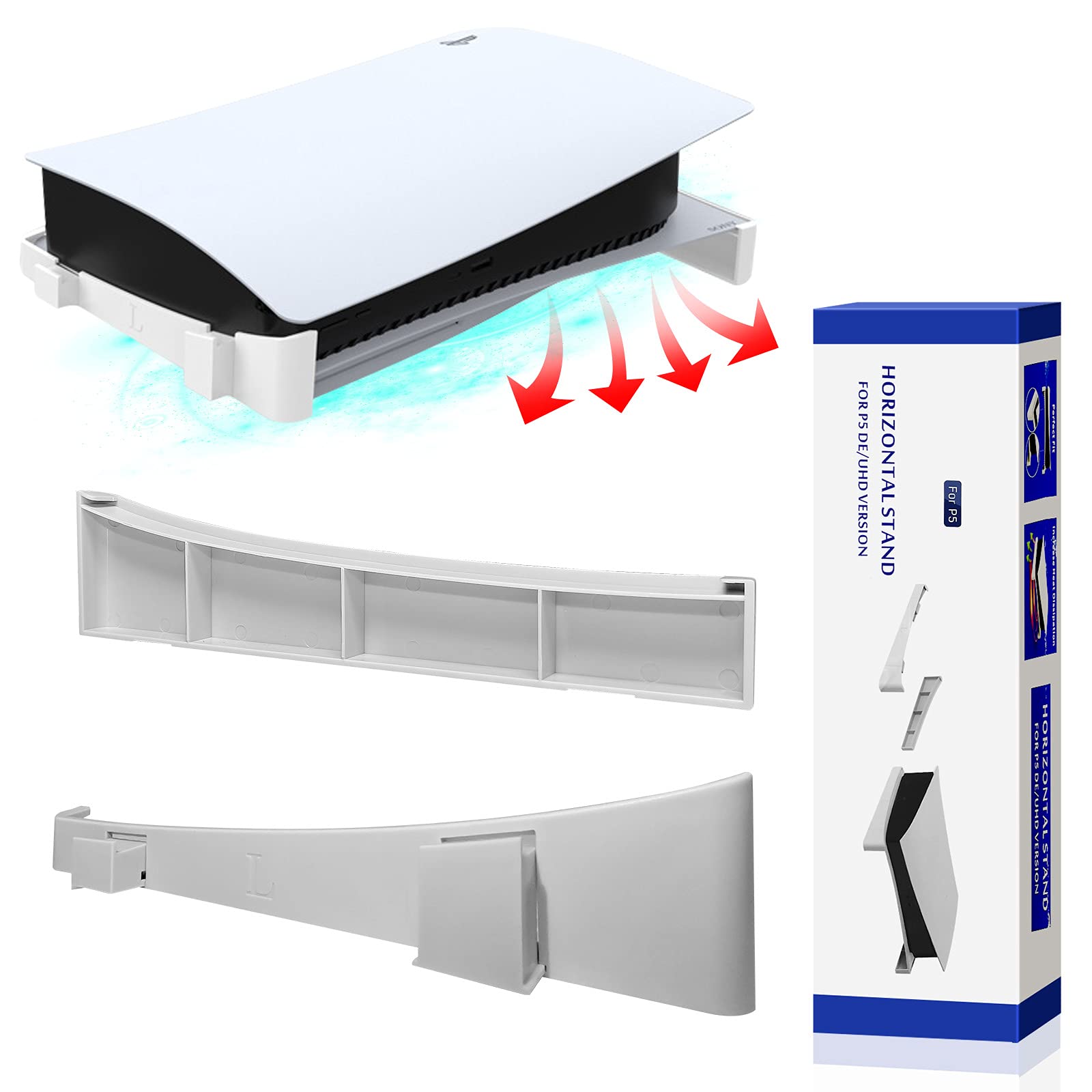 PS5 Horizontal Stand, Base Stand Designed for Playstation 5 Disc & Digital Editions Console, PS5 Accessories Stand Horizontal with Anti-Slip Pad Space Saving and Easy to Install