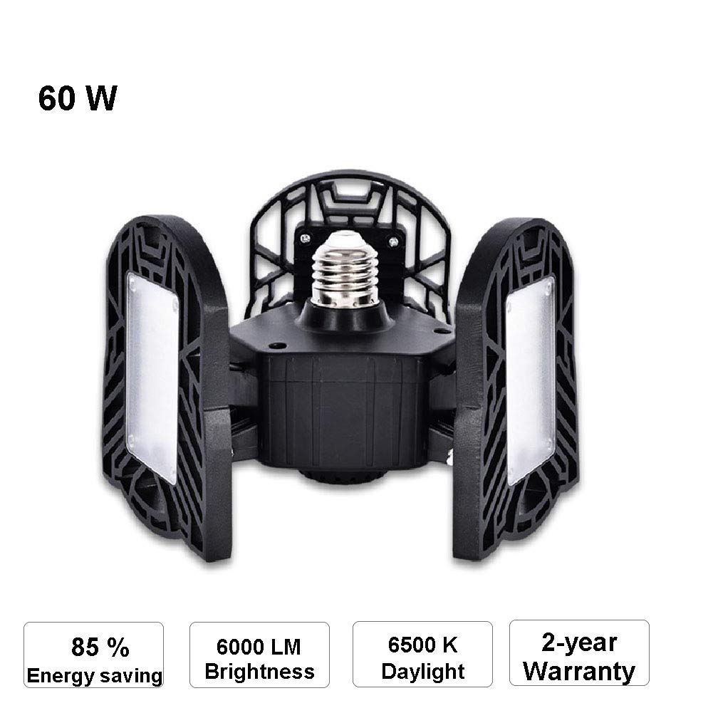 LED Garage Light 60W Garage Ceiling LED Lights 6500 Lumen Adjustable Panels Garage Ceiling Light for Warehouse Workshop Basement