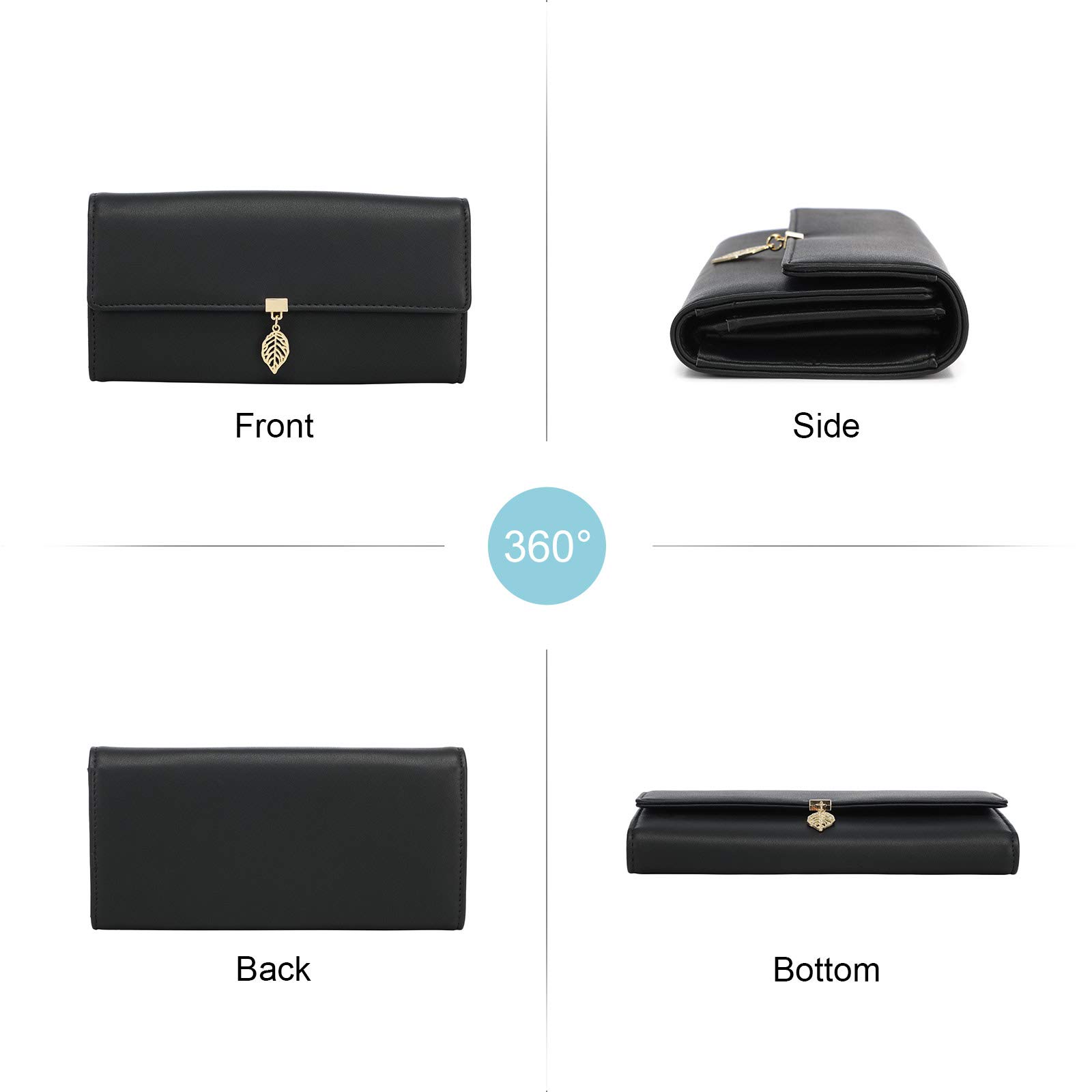 Loiral Womens Wallet RFID Long Trifold Wallet PU Vegan Leather Leaf Card Holder with Zipper Pocket