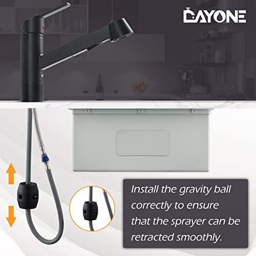 Matte Black Kitchen Faucet with Pull-Out Sprayer for RV, DAYONE Modern Single Hole Bar Kitchen Faucets, with Deck Plate for 1/3 Holes Installation, DAY-248MB