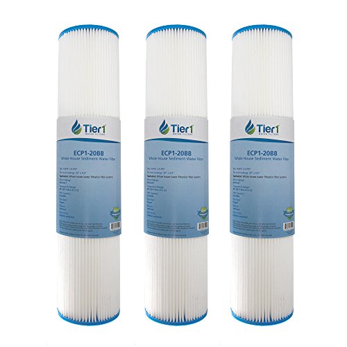 Tier1 1 Micron 20 Inch x 4.5 Inch | 3-Pack Pleated Cellulose Whole House Sediment Water Filter Replacement Cartridge | Compatible with Pentek ECP1-20BB, 255493-43, 4PAY4, Home Water Filter
