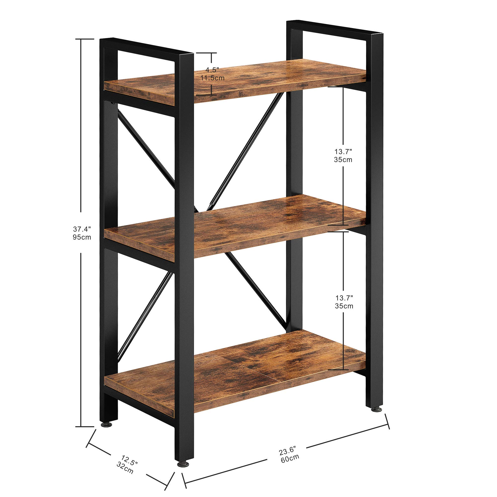IRONCK Bookshelf Industrial Bookcase Home Decor, Wood Look Accent Furniture Metal Frame