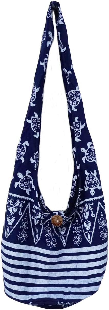Lovely Creations's Hippie Boho New Elephant Crossbody Bohemian Gypsy Sling Shoulder Bag"Small" Size (Turtle Navy Blue)