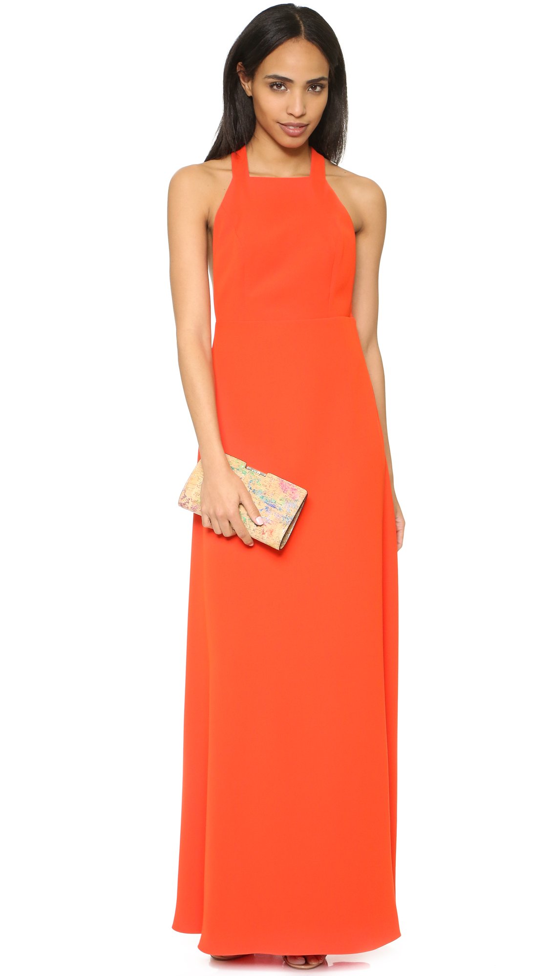 Jill Jill Stuart Women's T-Strap Sleeveless A-Line Gown, Tangerine, 8