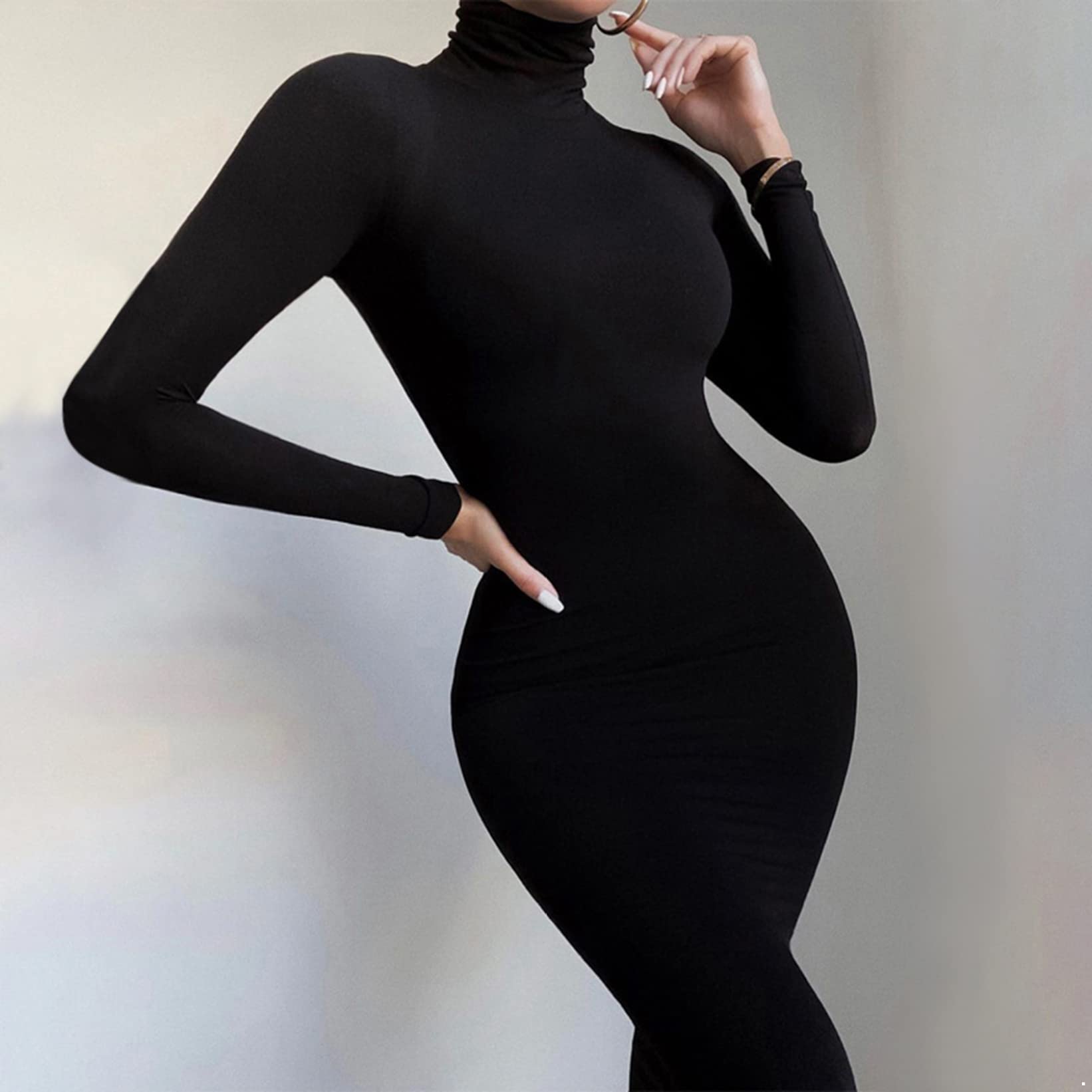 Mufeng Womens One Piece Turtleneck Long Sleeve Bodysuit Full Length Zip Back Jumpsuit Thermal Underwear Base Layer Black Medium