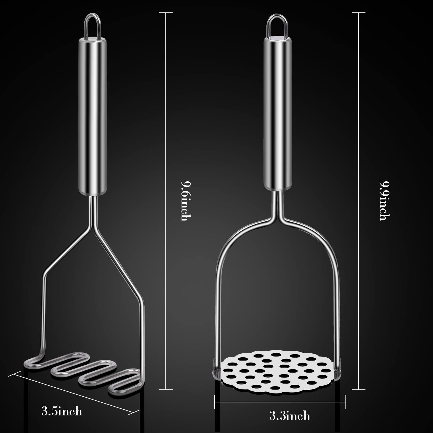 Potato Masher, Sopito 2 Pack Stainless Steel Integrated Masher Kitchen Tool Food Masher for Potatoes, Vegetables, Berries, Fruits, Baby Food, Avocado