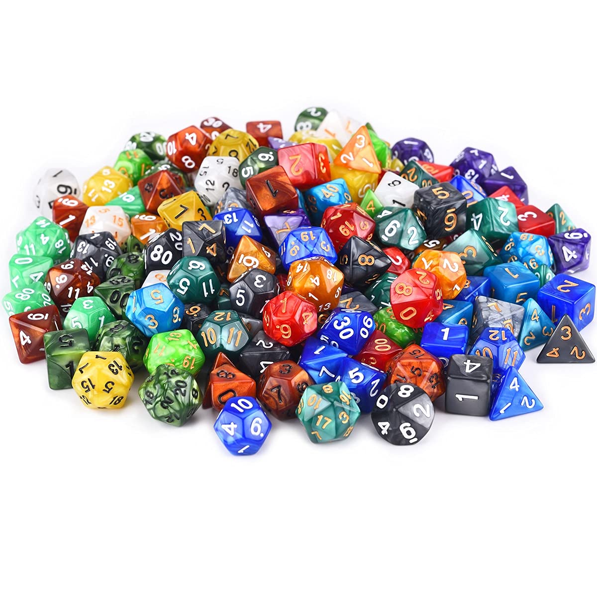 SARITE DC Pearl Swirl Polyhedral 7-Die DND Dice Set D4 D6 D8 D10 D% D12 D20 for TRPG Dice Game Enthusiasts D106/792 (Color : Brown B)