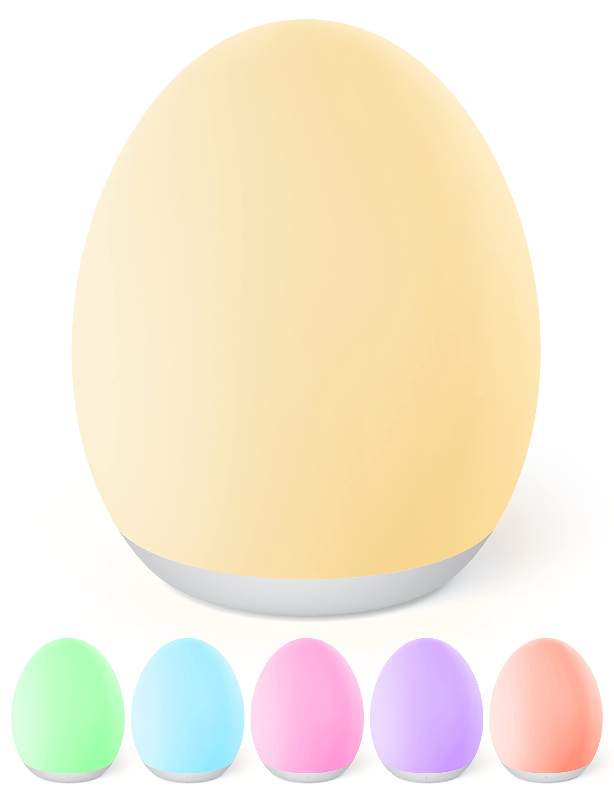 sympa Night Lights for Kids, 8 RGB Color Dimmable Night Light, Rechargeable Baby Egg Night Light with 1 Hour Timer & Touch Control, Portable Nursery Light for Breastfeeding, Up to 100H