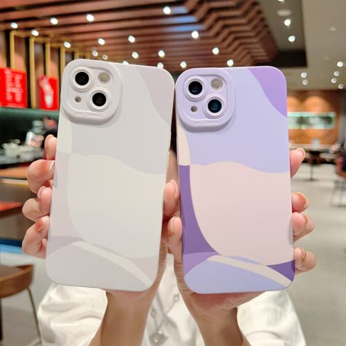 YKCZL Compatible with iPhone 13 Mini Case 5.4 Inch, Cute Painted Art Full Camera Lens Protective Slim Soft Shockproof Phone Case for Women Girl-Purple