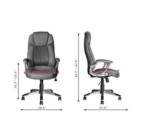 JJS High Back Swivel Executive Office Chair, Ergonomic Adjustable Home Computer Padded Leather Desk Chair with Wheels and arms Rest Back Lumbar Support, Gray