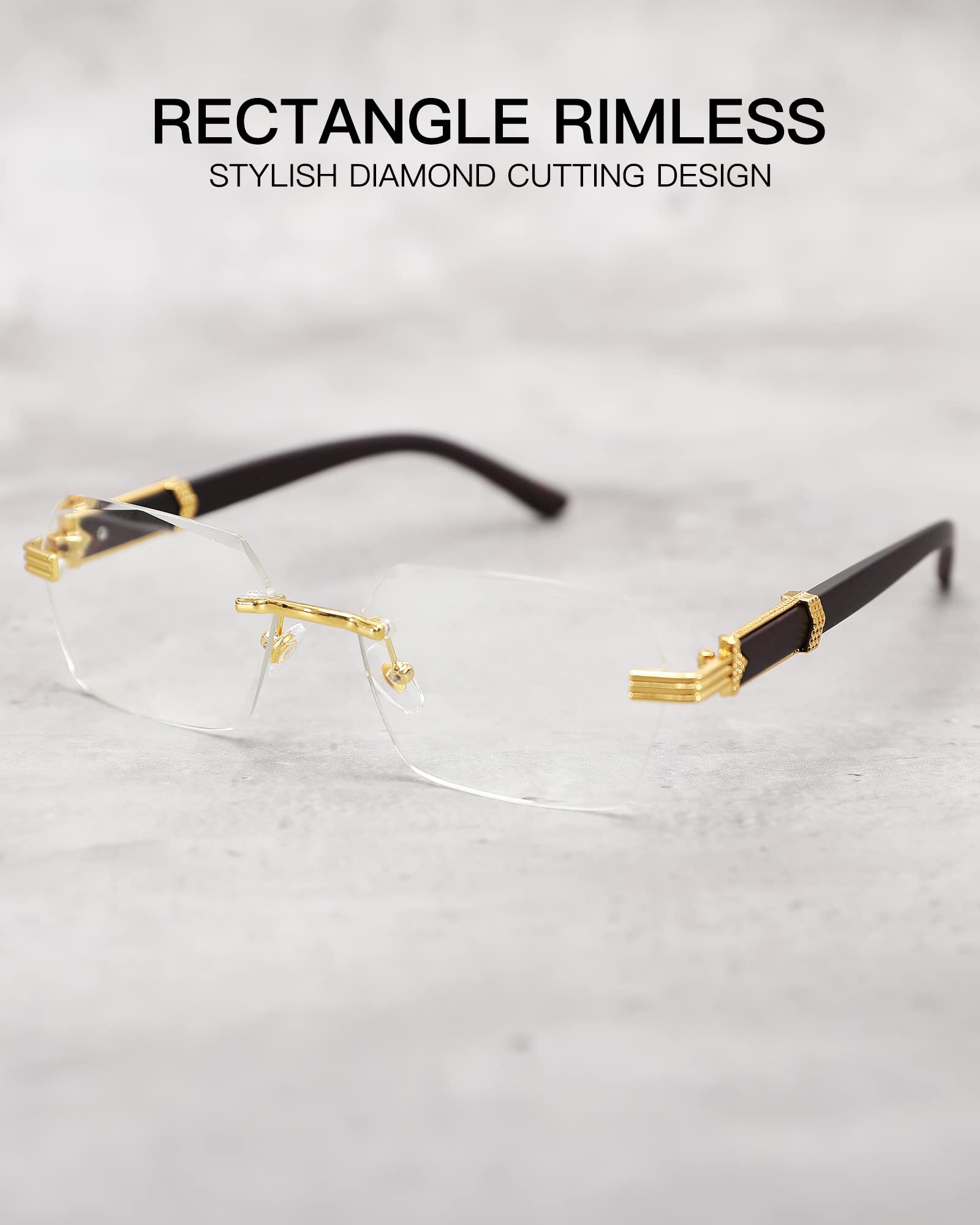 Pro Acme Rimless Rectangle Sunglasses for Men Women Square Shade Eyewear Frameless y2k Glasses(Gold/Clear)