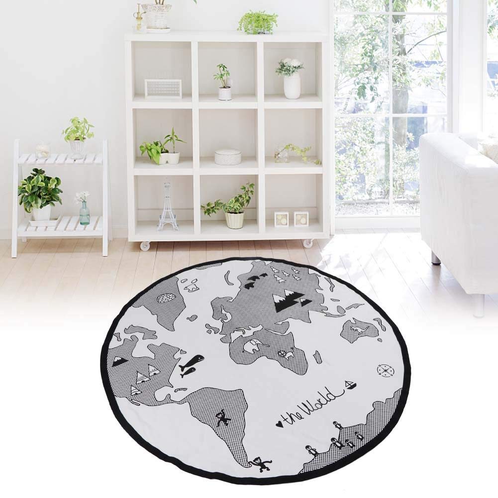 Hztyyier Baby Game Blanket, 135cm Baby Round Adventure World Map Pattern Circular Kid Game Mat Thicken Baby Crawling Play Mat