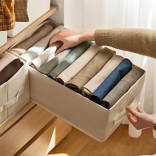 Temiminime Wardrobe Drawer Organizer for Clothes, 10 Grids 2Pack, Closet Organizers and Storage Bins for Legging Yoga Pants Shirt, with Handle & Removable Bottom Cardboard