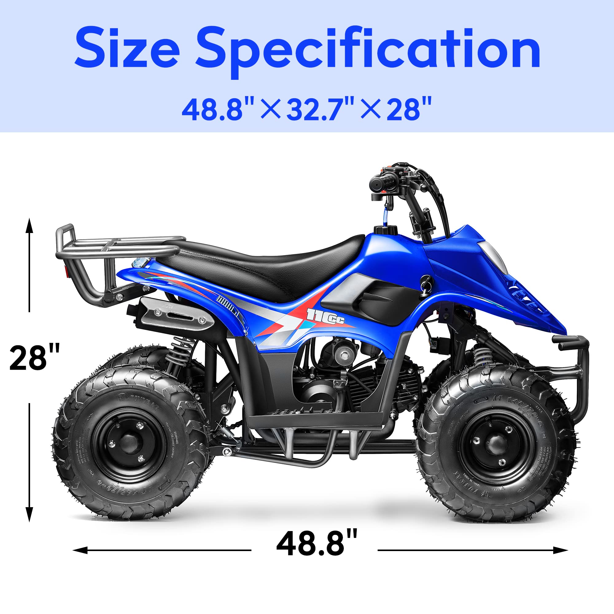 Seangles GAS 110cc ATV Quad 4 Wheeler for Adults and Kids - 220lbs Weight Capacity -Tested and Fully Assembled (Blue)