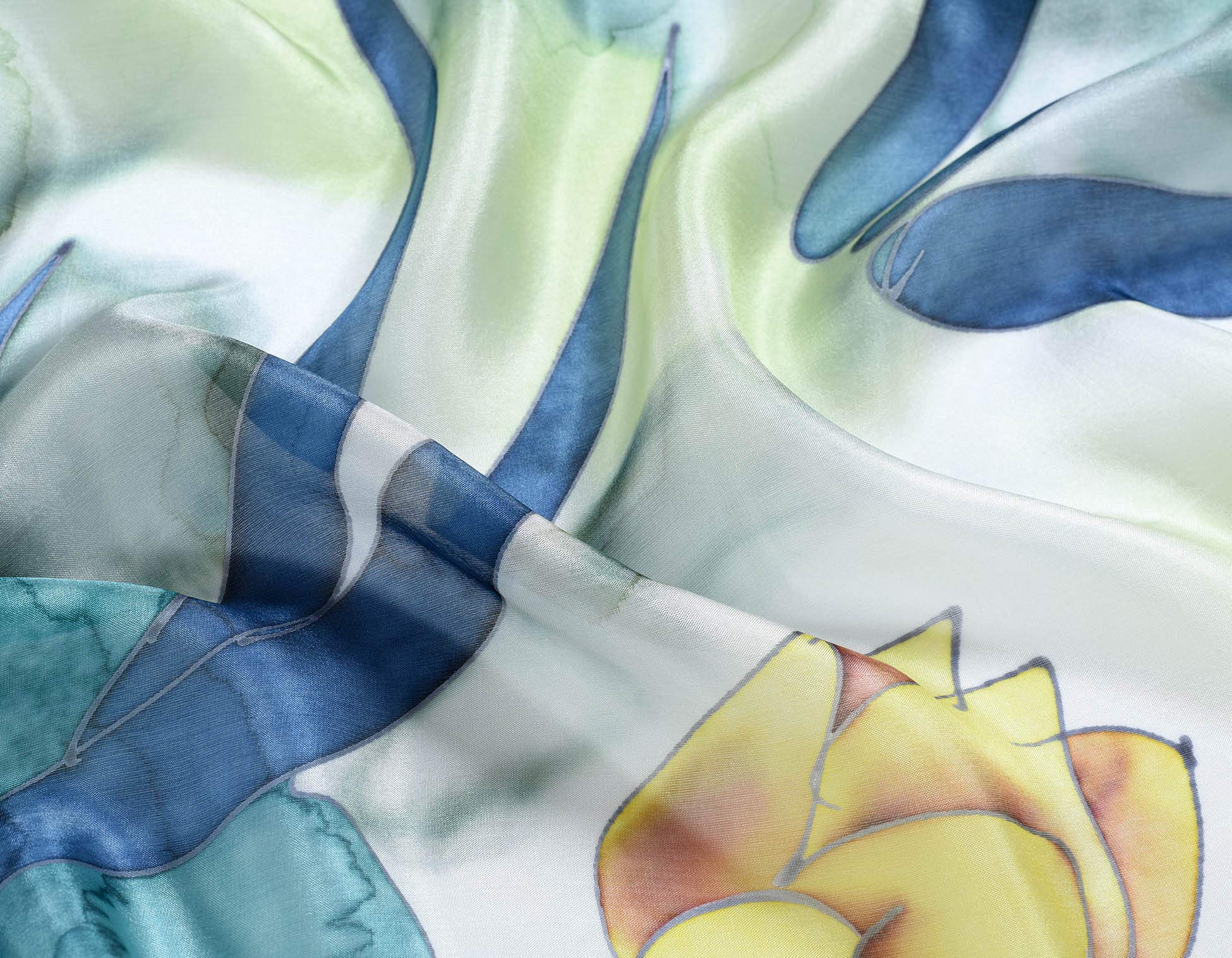 Invisible World Women's 100% Mulberry Silk Scarf Long Hand Painted Spring Floral