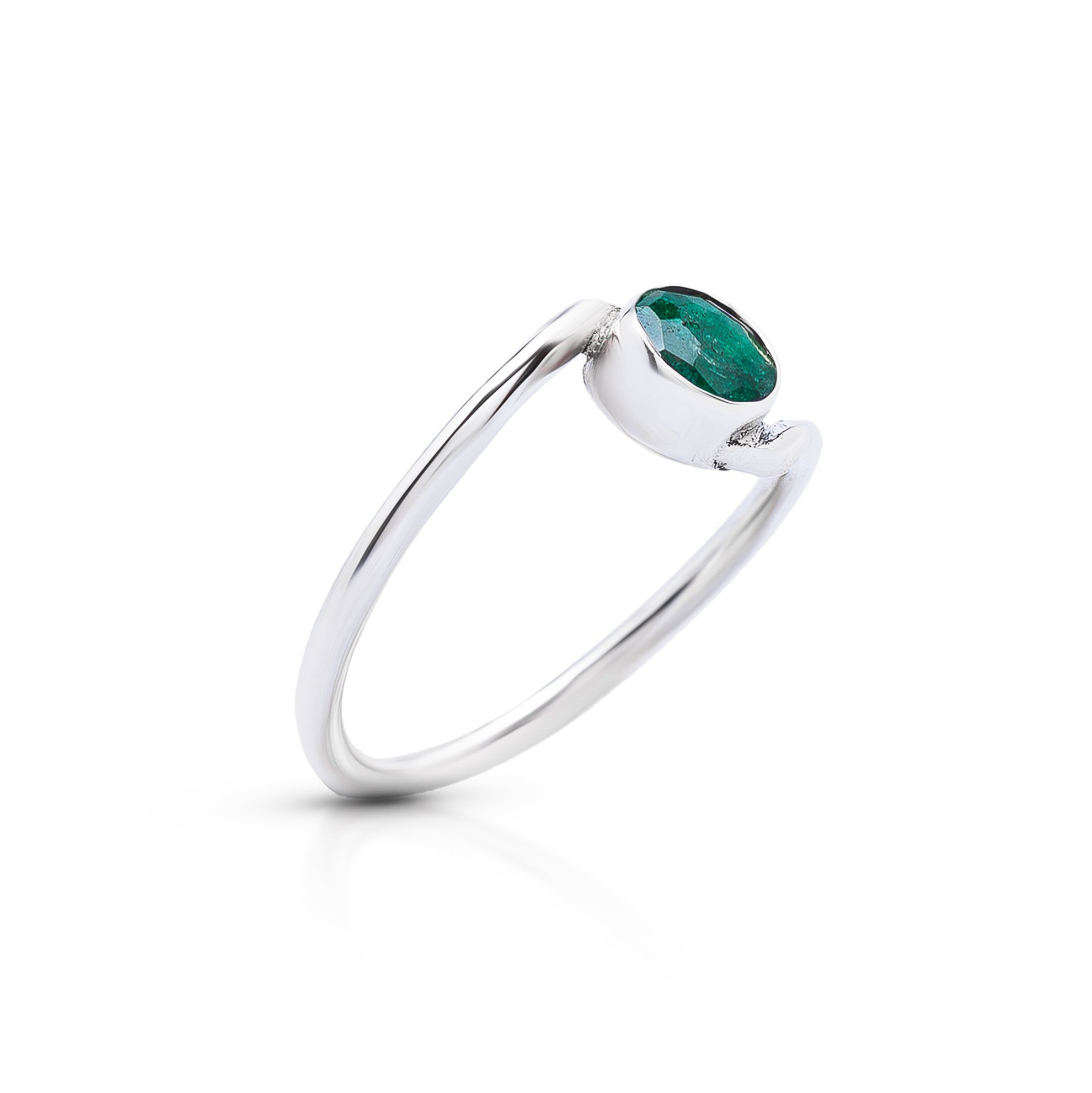 Koral Jewelry Created Emerald Oval Stone Delicate Ring 925 Sterling Silver Vintage Boho Chic US Size 5 6 7 8 9 (9)