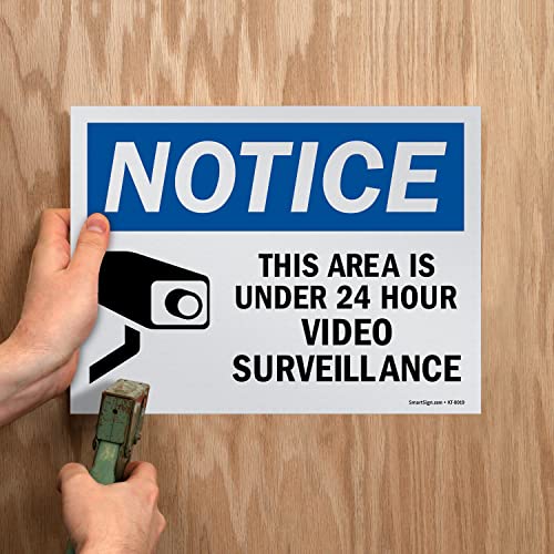 SmartSign (Pack of 5) 9 x 12 inch “Notice - This Area Is Under 24 Hour Video Surveillance” Sign, Screen Printed, 10 mil Polystyrene Plastic, Blue/Black on White