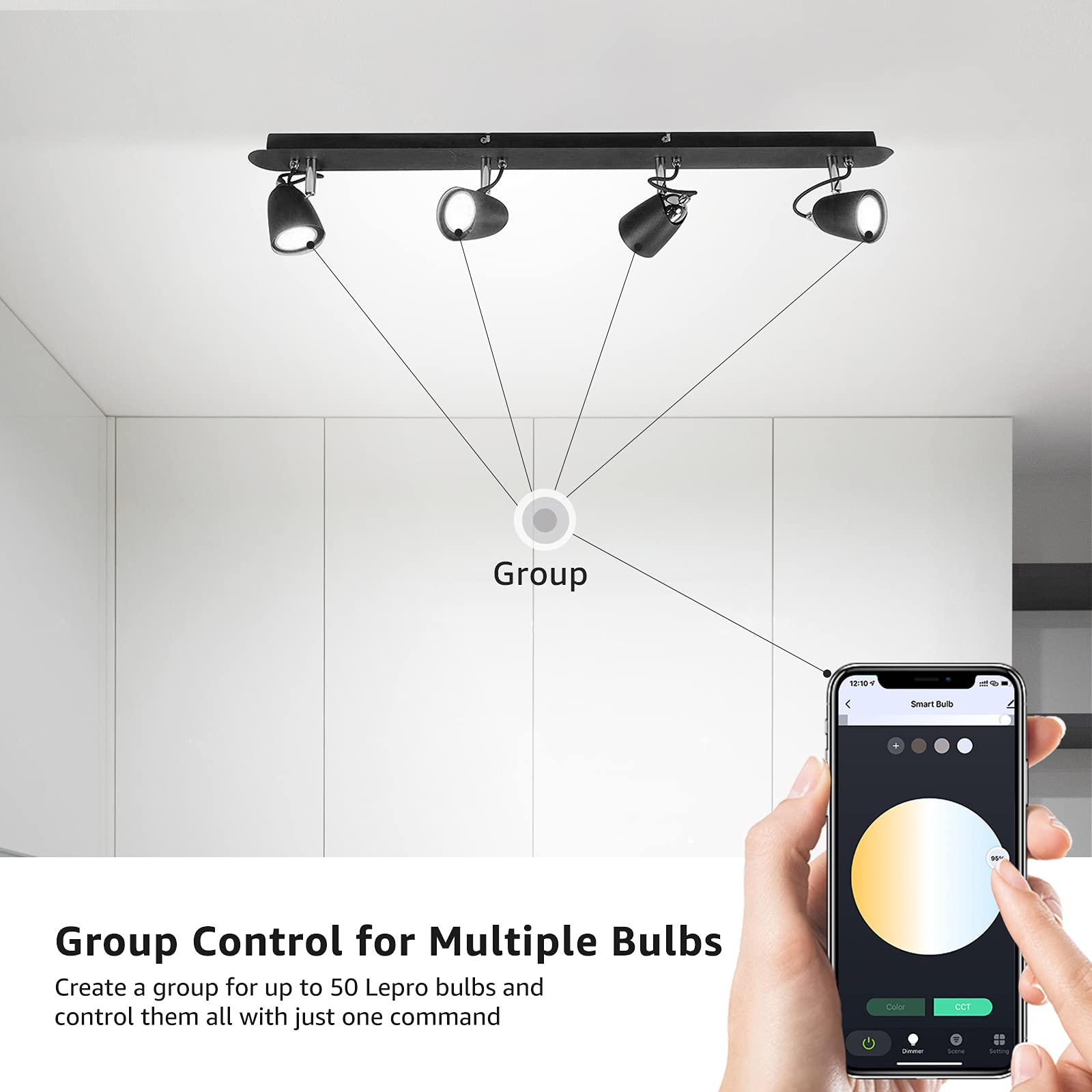 Lepro GU10 Smart Light Bulbs, RGB Color Changing LED Bulb, Compatible with Alexa & Google Assistant, Dimmable with App, 50W Equivalent Track Light Bulb, No Hub Required, 2.4G WiFi Only, Pack of 4