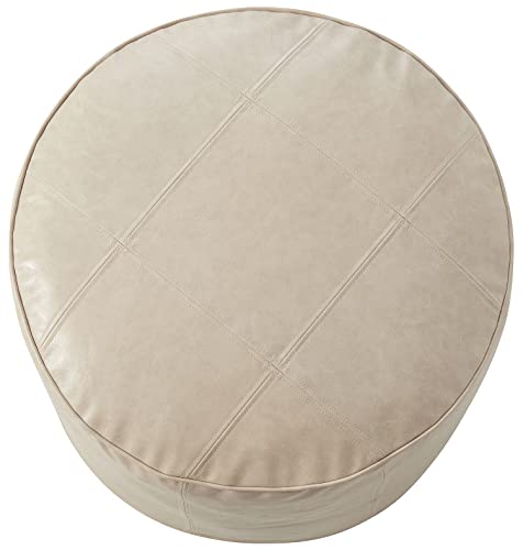 Ornavo Home Faux Leather Unstuffed Round Boho Moroccan Pouf Ottoman, Floor Footrest Cushion for Living Room - Beige