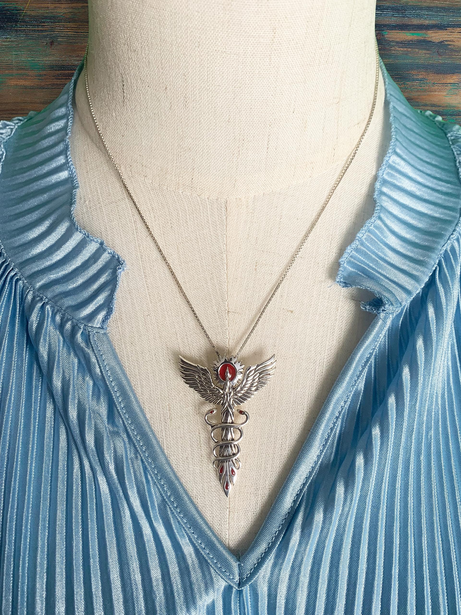 Jewelry Trends Rising Phoenix Fire Bird with Snakes Sterling Silver Pendant Necklace