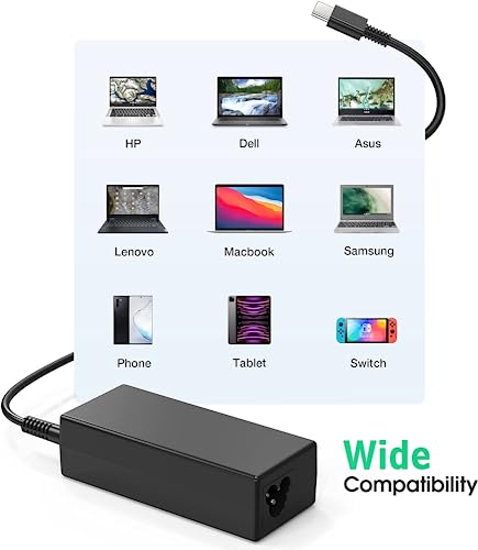 Universal USB C Laptop Charger 65w 45w for Dell Hp Lenovo Acer Razer Blade Stealth Samsung Chromebook MacBook Asus Fast Charging Type C Slim Travel Power Adapter