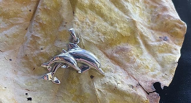 Jewelry Trends Sterling Silver Large Mother and Child Dolphin Pendant