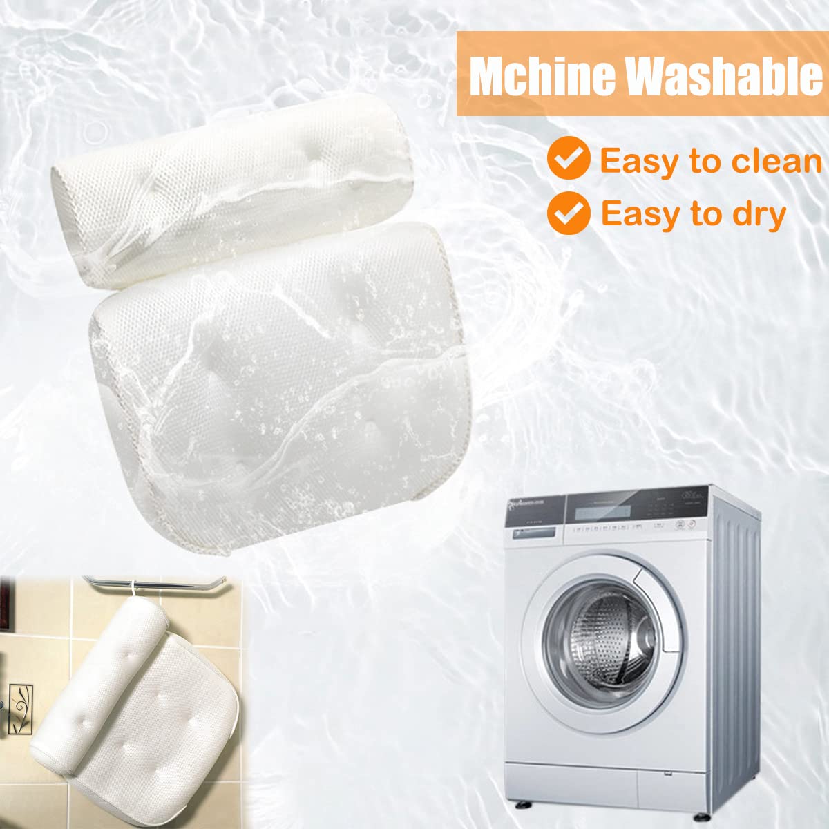 White Bathtub Pillows for Neck Back Support 3D Bath Pillow