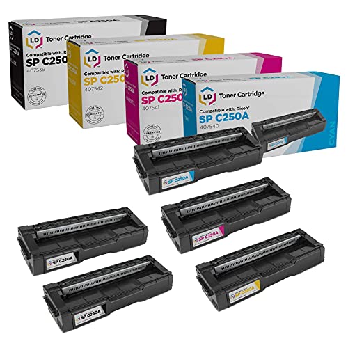 LD Products Compatible Toner Cartridge Replacement for Ricoh SP C250 (2 Black, 1 Cyan, 1 Magenta, 1 Yellow, 5-Pack) for use in C250DN, C250SF, C261SFNw & C261DNw