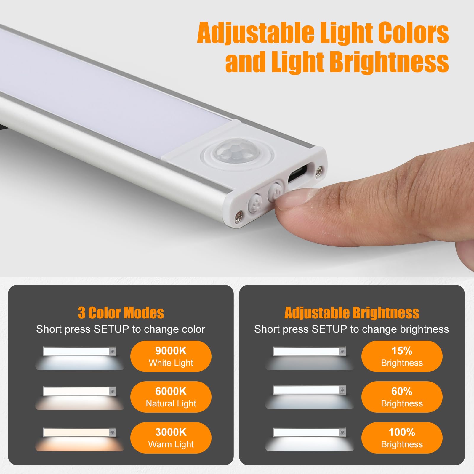 Under Cabinet Lighting Motion Sensor Closet Lights 1000mAh Rechargeable Under Cabinet Lights Wireless 80 Led Lights with Hook Under Counter Lights for Kitchen,Indoor,Wardrobe,Hallway(3 Colors)